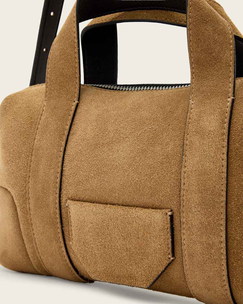 Ares Compact Suede Crossbody Biscuit Brown | ALLSAINTS Canada
